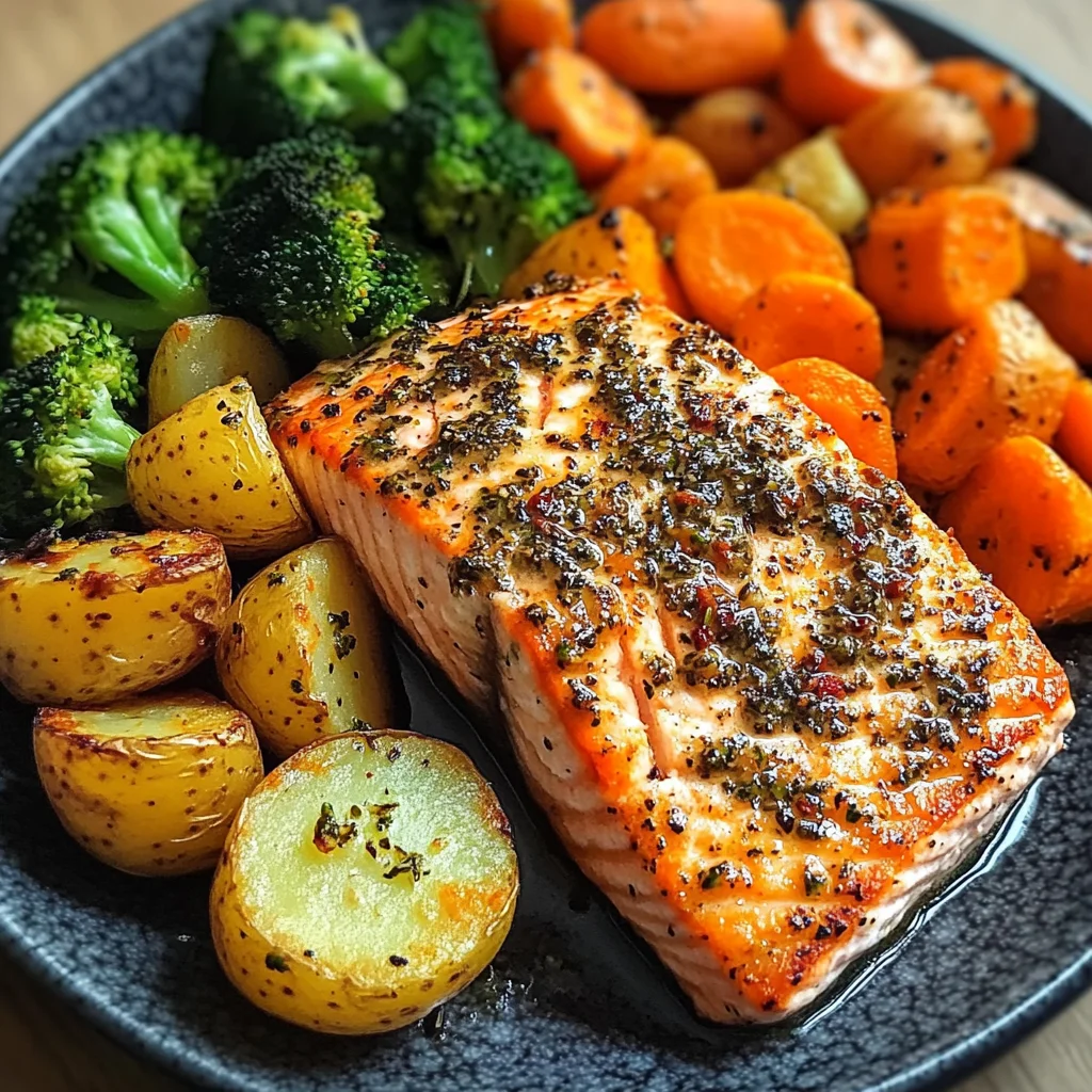 Garlic Salmon with Herbed Potatoes, Carrots & Broccoli: An Irresistible ...