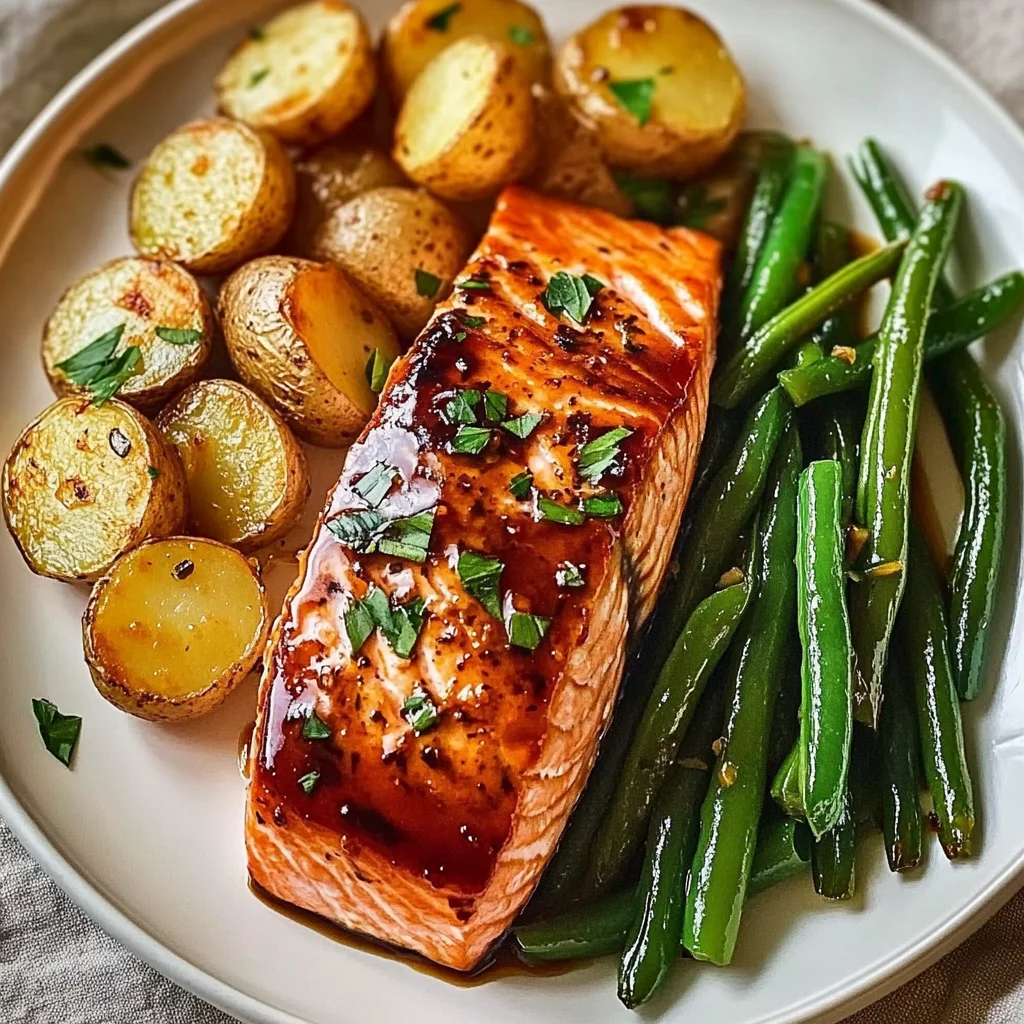 Honey-Glazed Salmon with Garlic Green Beans & Crispy Potatoes ...